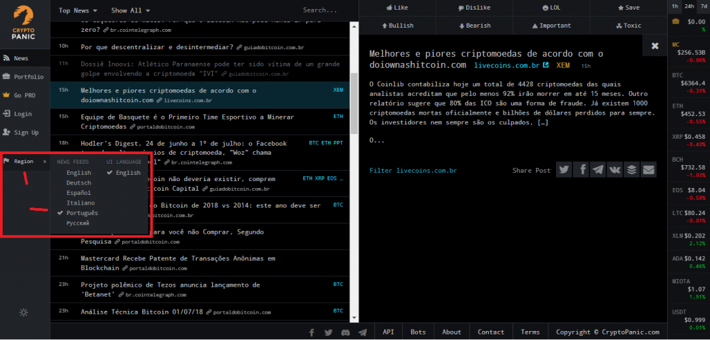 Cryptopanic começa fornecer notícias em português - Livecoins